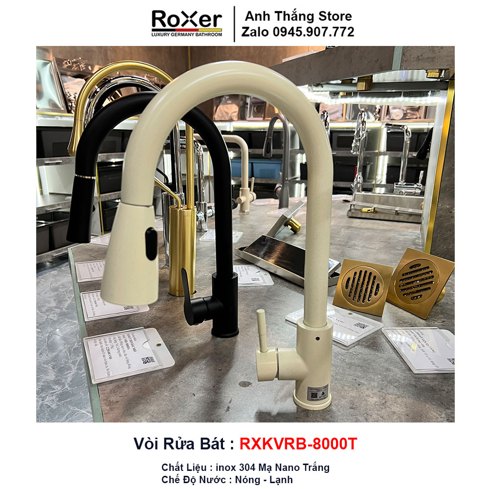 Vòi Rửa Bát Trắng Dây Rút RXK8000T | Tổng Kho Roxer Hà Nội